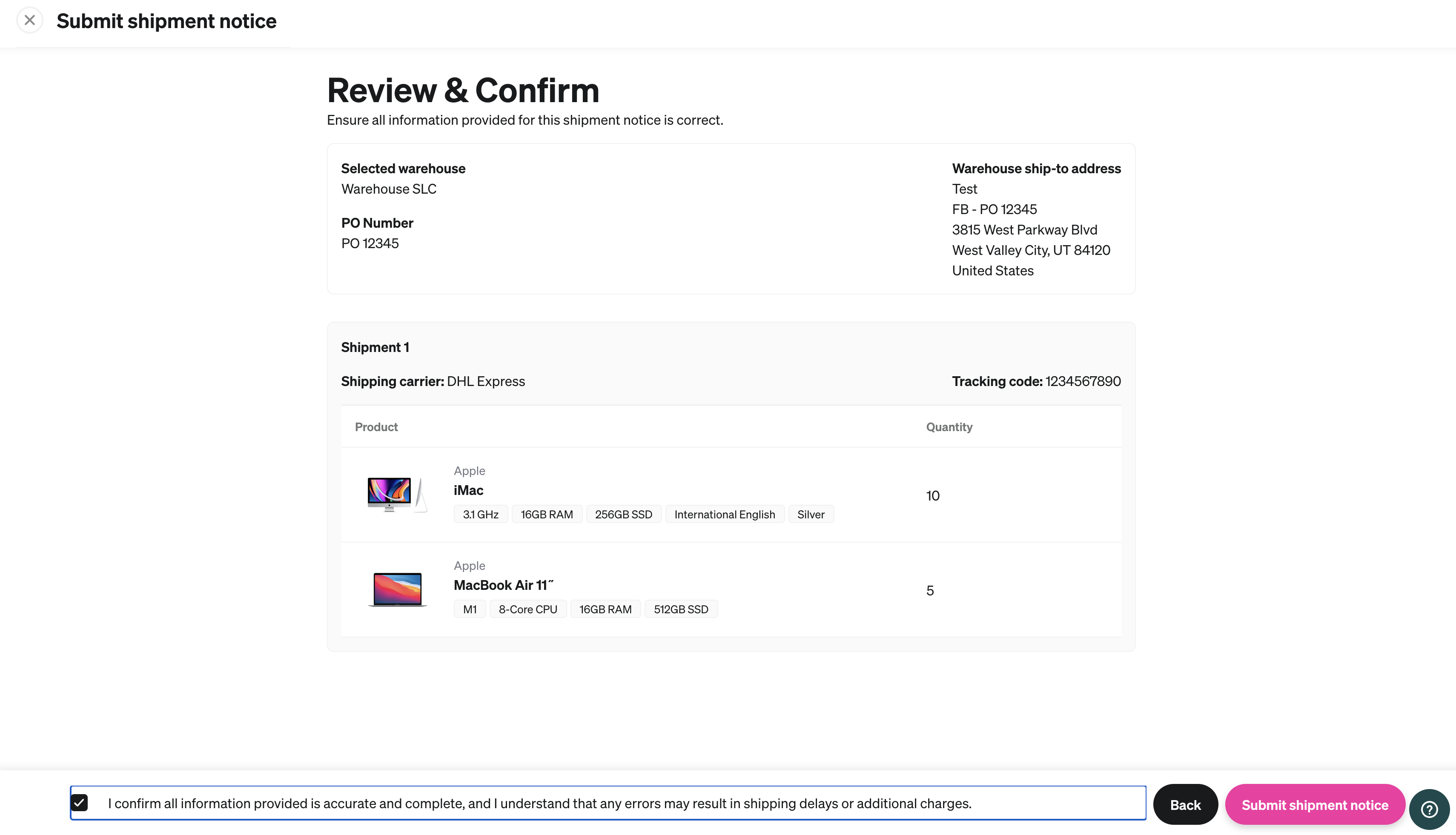 Customer Shipment Notices – Firstbase