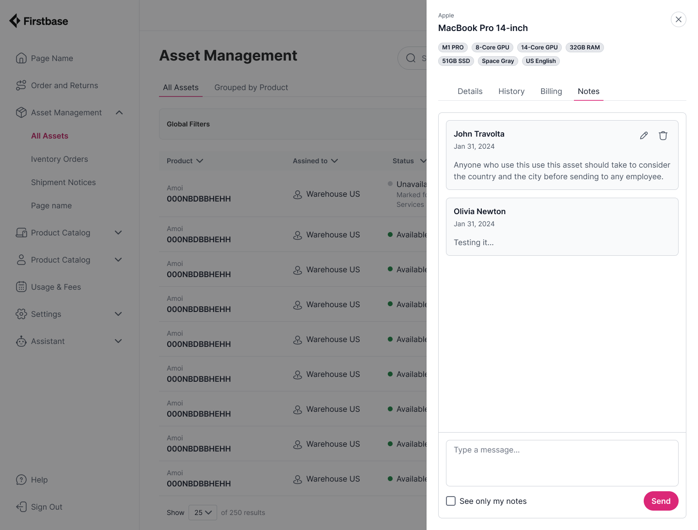 Adding Notes to an Asset – Firstbase