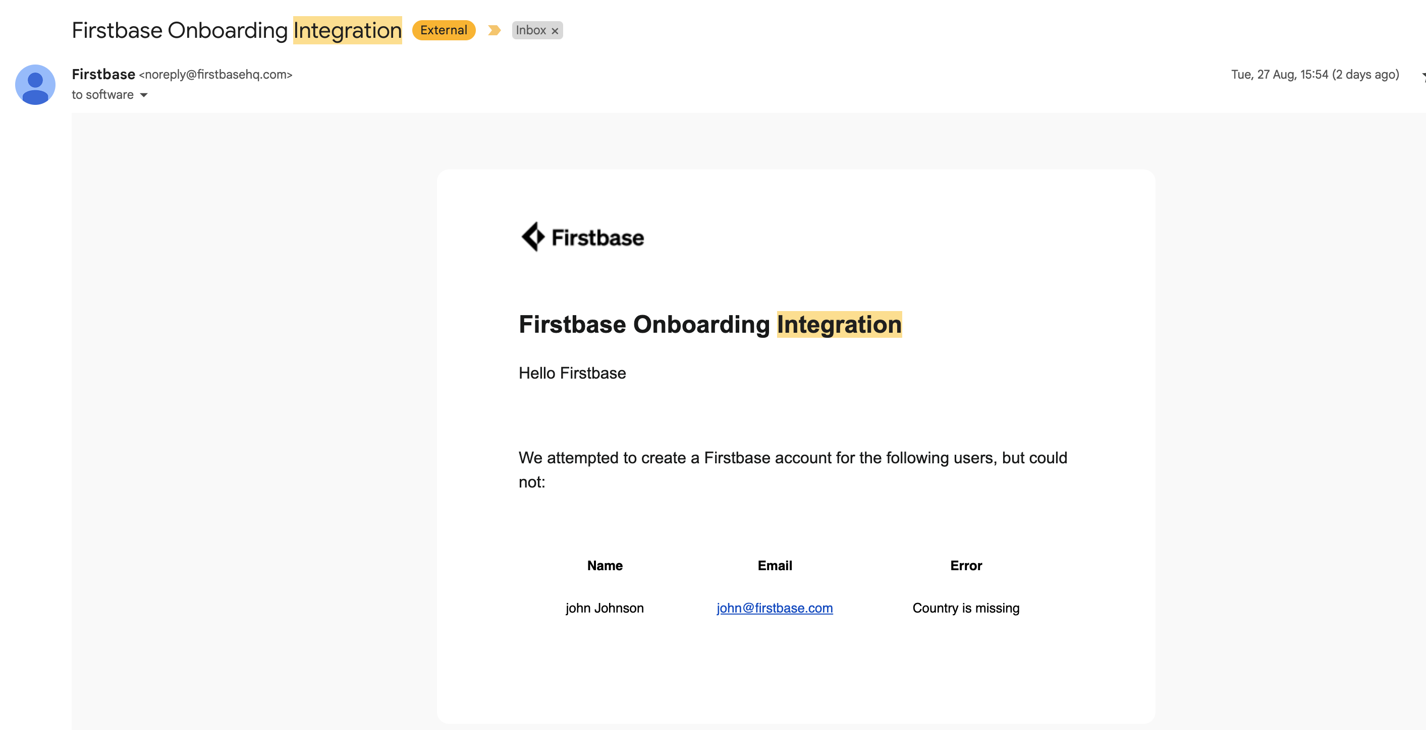 Workday - Integration Notifications – Firstbase